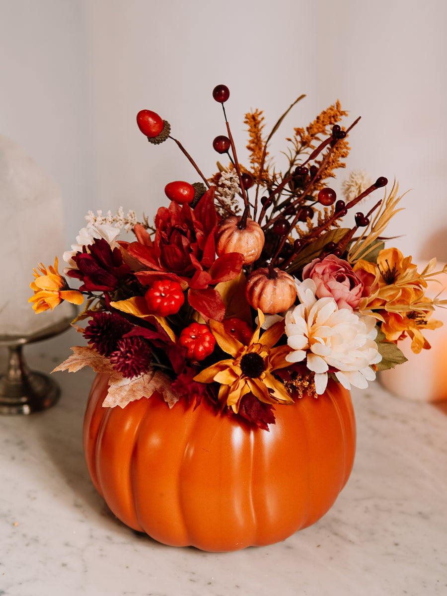 Large Ceramic Pumpkin Flower Arrangement – Twig And Stone
